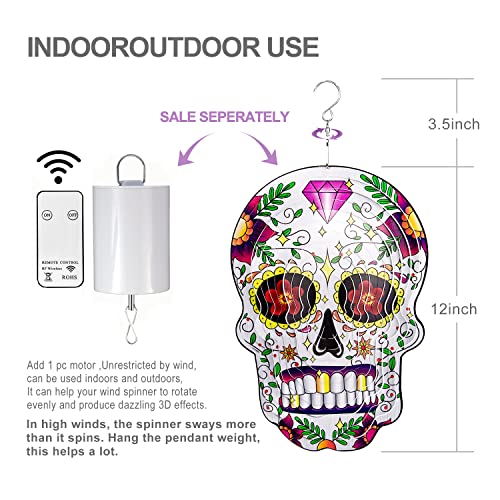 3D Metal Wind Spinner, Sugar Skull Wind Spinner for Yard and Garden Hanging Wind Sculptures Ornament 12in Skull Spinner Gifts for Home and Garden Outdoor Decorations Wind Art Spinning