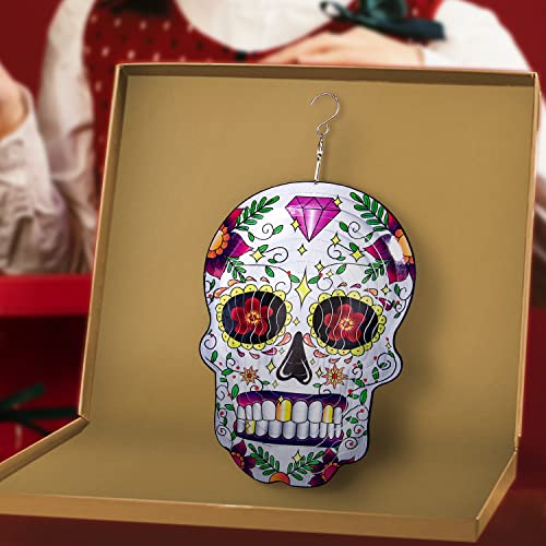 3D Metal Wind Spinner, Sugar Skull Wind Spinner for Yard and Garden Hanging Wind Sculptures Ornament 12in Skull Spinner Gifts for Home and Garden Outdoor Decorations Wind Art Spinning