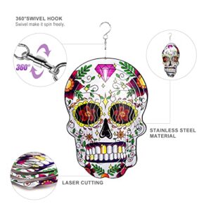 3D Metal Wind Spinner, Sugar Skull Wind Spinner for Yard and Garden Hanging Wind Sculptures Ornament 12in Skull Spinner Gifts for Home and Garden Outdoor Decorations Wind Art Spinning