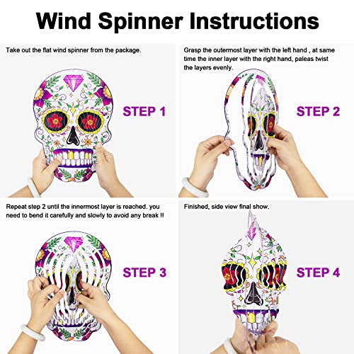 3D Metal Wind Spinner, Sugar Skull Wind Spinner for Yard and Garden Hanging Wind Sculptures Ornament 12in Skull Spinner Gifts for Home and Garden Outdoor Decorations Wind Art Spinning