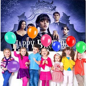 Wednesday New Addams Party Supplies, Happy Birthday Backdrop for Wednesday Party Decorations, 5 x 3FT Birthday Banner for Girls Boys Kids Birthday Party Decor