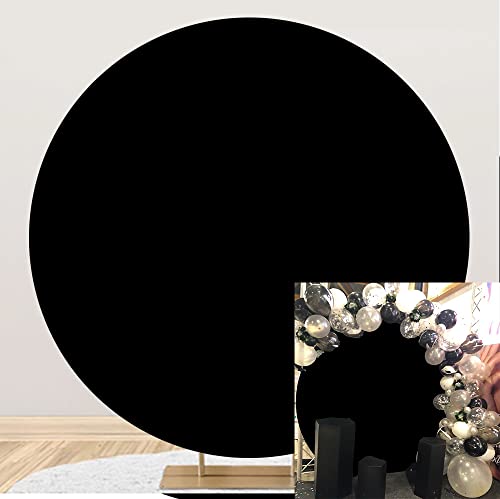 DASHAN Pure Black 7.2x7.2ft Polyester Round Backdrop Black Theme Photography Background Adult Men Boy Anniversary Party Birthday Party Banquet Activities Decoration Photo Booth Props Banner Supplies