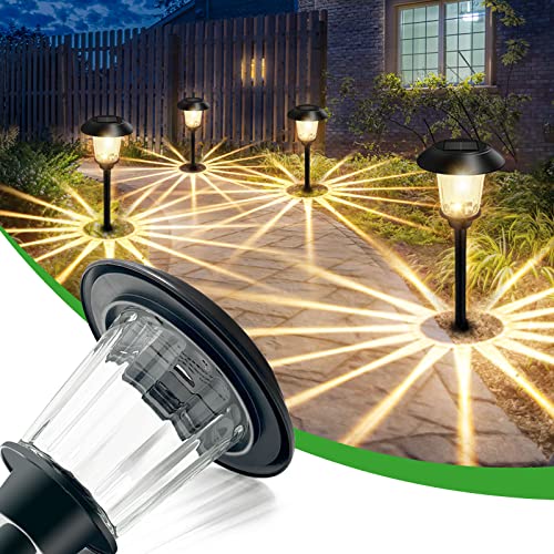 Large Solar Pathway Lights Outdoor Waterproof – 4 Pack Heavy Duty LED High Lumen Warm White Pathway Lights Solar Powered | Big Solar Path Lights Outdoor | Backyard Garden Lawn Landscape - Glass Black