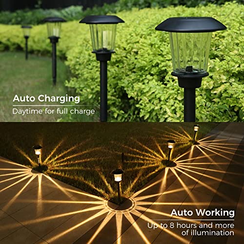 Large Solar Pathway Lights Outdoor Waterproof – 4 Pack Heavy Duty LED High Lumen Warm White Pathway Lights Solar Powered | Big Solar Path Lights Outdoor | Backyard Garden Lawn Landscape - Glass Black