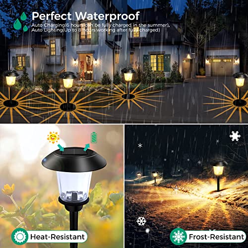 Large Solar Pathway Lights Outdoor Waterproof – 4 Pack Heavy Duty LED High Lumen Warm White Pathway Lights Solar Powered | Big Solar Path Lights Outdoor | Backyard Garden Lawn Landscape - Glass Black