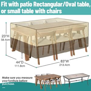 Rectangular Patio Table Cover for Extra Large Table, Waterproof Outdoor Lawn Patio Furniture Covers for Outdoor Rectangle Table and Chairs, Anti-UV, Rip/Dirt/Snow Resistant, 84"W x 44"D x 23"H