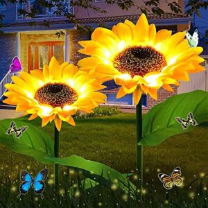 zhupig solar solar sunflower lights outdoor 2 pack, solar garden lights landscape pathway lights decorative stake, auto on/off, waterproof led solar powered lights for patio lawn garden yard