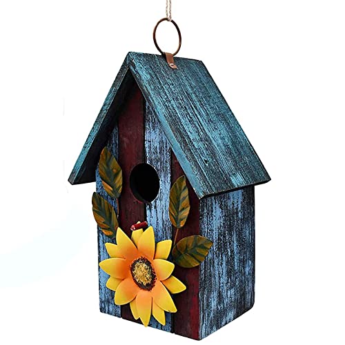 Wooden Bird Houses for Outside Hanging Garden Patio Decorative Bird Houses Outdoor Hand Painted Birdhouse for Small Bird Finch Cardinal Spring Birdhouse