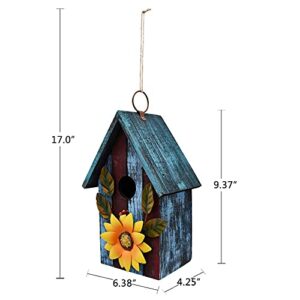 Wooden Bird Houses for Outside Hanging Garden Patio Decorative Bird Houses Outdoor Hand Painted Birdhouse for Small Bird Finch Cardinal Spring Birdhouse