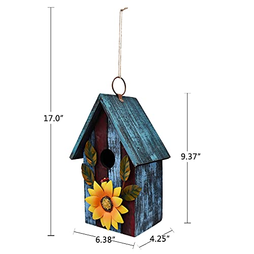 Wooden Bird Houses for Outside Hanging Garden Patio Decorative Bird Houses Outdoor Hand Painted Birdhouse for Small Bird Finch Cardinal Spring Birdhouse