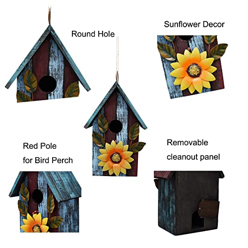 Wooden Bird Houses for Outside Hanging Garden Patio Decorative Bird Houses Outdoor Hand Painted Birdhouse for Small Bird Finch Cardinal Spring Birdhouse