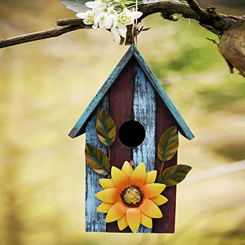 Wooden Bird Houses for Outside Hanging Garden Patio Decorative Bird Houses Outdoor Hand Painted Birdhouse for Small Bird Finch Cardinal Spring Birdhouse