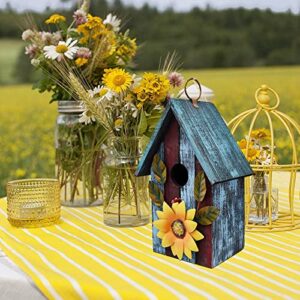 Wooden Bird Houses for Outside Hanging Garden Patio Decorative Bird Houses Outdoor Hand Painted Birdhouse for Small Bird Finch Cardinal Spring Birdhouse