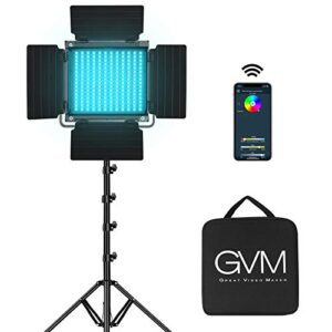 gvm rgb led video light, 800d studio light with app control lighting kit photography light 1 pack with 8 kinds scene lights, 3200-5600k cri 97 led panel light for youtube studio, video, portrait