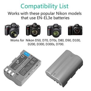 EN-EL3e Battery Charger Pack, LP Replacement for Nikon EN EL3e, EL3, EL3a, MH-18, MH-18a, MH-19, Compatible with Nikon D700, D300s, D300, D200, D100, D90, D80, D70s, D70, D50, MB-D200, MB-D10 & More