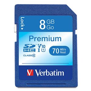 verbatim 8gb premium sdhc memory card, uhs-i v10 u1 class 10, blue (96318)