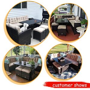 Tangkula 5 PCS Patio Furniture Set, Outdoor Conversation Set with 6 Cushioned Seat 2 Ottomans & Coffee Table, All Weather Wicker Dining Table Set with Ottoman, Rattan Sectional Couch Sofa Set