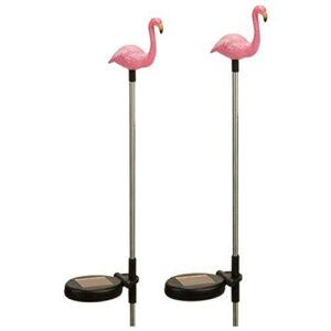 tricod e2183 solar pink flamingo garden stake color change led light, medium, 2-pack