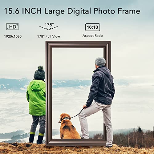 Canupfarm 32GB Digital Picture frame 15.6 Inch, Large Digital Photo Frame with 1920*1080 IPS Touchscreen, Smart Photo Pairing, Auto-Rotate, Wall Mountable, Motion Sensor, Share via Email, PC and App