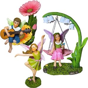 mood lab fairy garden – dancing swing accessories kit of 5 pcs – miniature garden figurines set – outdoor or house decor