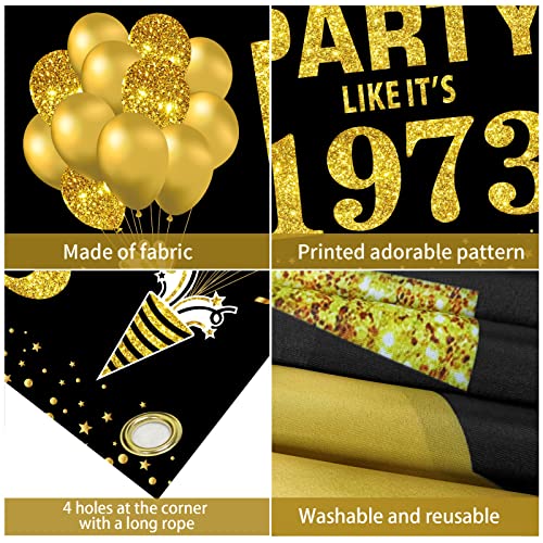 Large 50th Birthday Banner Backdrop Decorations for Men, Black Gold We're Gonna Party Like It's 1973 Sign Happy 50 Birthday Poster Party Supplies, Fifty Birthday Background Decor for Indoor Outdoor