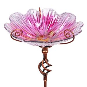 mumtop 31 inch height glass birdbath birdfeeder with metal stake garden yard outdoor pink