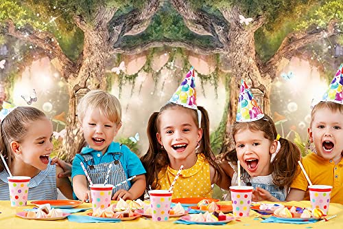 Leowefowa 10x6.5ft Enchanted Forest Backdrop Fairy Tale Forest Enchanted Garden Photography Background for Girl 1st Birthday Baby Shower Party Photoshoots Newborn Kids Children Cake Smash Studio Props