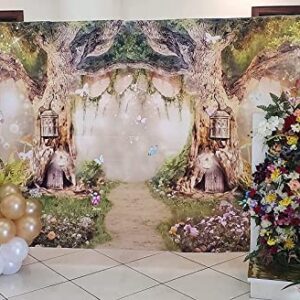 Leowefowa 10x6.5ft Enchanted Forest Backdrop Fairy Tale Forest Enchanted Garden Photography Background for Girl 1st Birthday Baby Shower Party Photoshoots Newborn Kids Children Cake Smash Studio Props