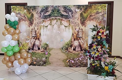 Leowefowa 10x6.5ft Enchanted Forest Backdrop Fairy Tale Forest Enchanted Garden Photography Background for Girl 1st Birthday Baby Shower Party Photoshoots Newborn Kids Children Cake Smash Studio Props