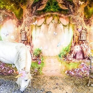 Leowefowa 10x6.5ft Enchanted Forest Backdrop Fairy Tale Forest Enchanted Garden Photography Background for Girl 1st Birthday Baby Shower Party Photoshoots Newborn Kids Children Cake Smash Studio Props