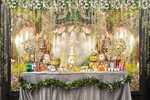 Leowefowa 10x6.5ft Enchanted Forest Backdrop Fairy Tale Forest Enchanted Garden Photography Background for Girl 1st Birthday Baby Shower Party Photoshoots Newborn Kids Children Cake Smash Studio Props