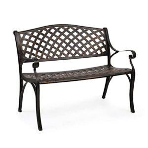 vingli 40.5″ patio garden bench,anti- rust cast iron cast aluminum frame for outdoor path yard lawn work entryway decor deck,bronze