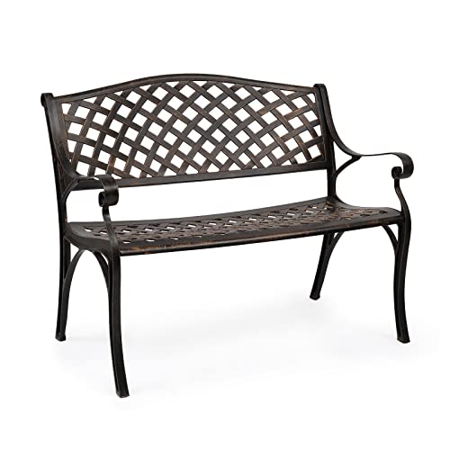 VINGLI 40.5" Patio Garden Bench,Anti- Rust Cast Iron Cast Aluminum Frame for Outdoor Path Yard Lawn Work Entryway Decor Deck,Bronze