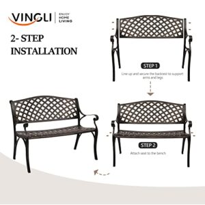 VINGLI 40.5" Patio Garden Bench,Anti- Rust Cast Iron Cast Aluminum Frame for Outdoor Path Yard Lawn Work Entryway Decor Deck,Bronze