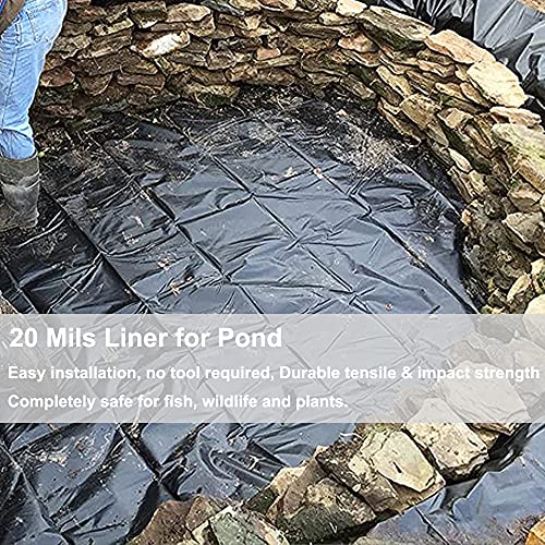 Inslat 20 Mil Pond Liner, 7x10 Ft Pond HDPE Skins Small Fish Pond Liners Rubber Pond Tarp Easy Cutting Underlayment for Fountains, Waterfall & Water Gardens