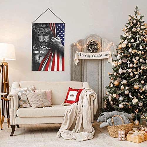 One Nation Under God Flag Jesus American Flag for Outdoor Double Sides Print 3ply Durable Polyester Christian House Home Flags 12x18 Inch Outside Decor