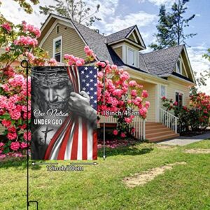 One Nation Under God Flag Jesus American Flag for Outdoor Double Sides Print 3ply Durable Polyester Christian House Home Flags 12x18 Inch Outside Decor