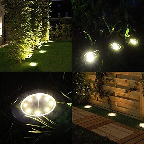 Solar Ground Lights - 8 LED Solar Garden Lights Outdoor，Disk Lights Waterproof In-Ground Outdoor Landscape Lighting for Lawn Patio Pathway Yard Deck Walkway Flood Light (1 Pack)