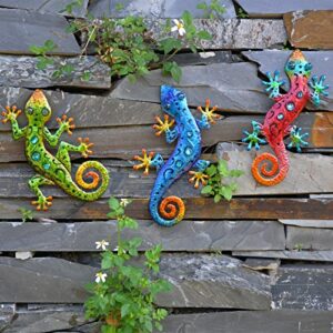 Tuokiuhn Metal Lizards Outdoor Decor Metal Gecko Wall Decoration Geico Lizard 13.5 * 8.5 Inch 3 Pack Set Suitable for Hanging in Yard Or Fence