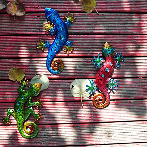 Tuokiuhn Metal Lizards Outdoor Decor Metal Gecko Wall Decoration Geico Lizard 13.5 * 8.5 Inch 3 Pack Set Suitable for Hanging in Yard Or Fence