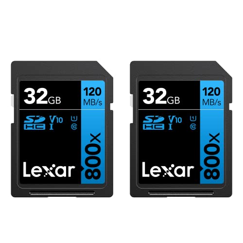 Lexar High-Performance 800x 32GB (2-Pack) SDXC UHS-I Memory Cards, C10, U1, V10, Full-HD & 4K Video, Up to 120MB/s Read, for Point-and-Shoot Cameras, Mid-Range DSLR, HD Camcorder (LSD0800032G-B2NNU)