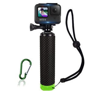 waterproof floating hand grip compatible with gopro hero 11 10 9 8 7 6 5 4 3+ 2 1 session black silver camera handler & handle mount accessories kit & water for water sport and action cameras (green)