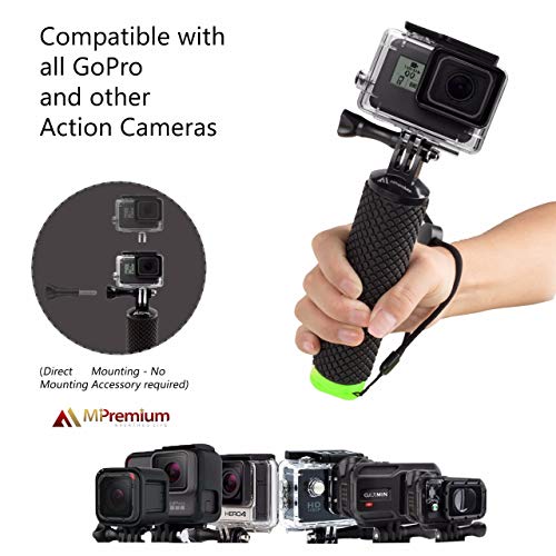 Waterproof Floating Hand Grip Compatible with GoPro Hero 11 10 9 8 7 6 5 4 3+ 2 1 Session Black Silver Camera Handler & Handle Mount Accessories Kit & Water for Water Sport and Action Cameras (Green)