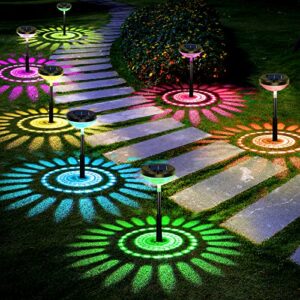 bright solar pathway lights 8 pack,color changing+warm white led solar lights outdoor,ip67 waterproof solar path lights,solar powered garden lights for walkway yard backyard lawn landscape decorative