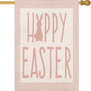 Easternproject Happy Easter Rabbit House Flag Double Sided Pink White Stripes Easter Bunny Burlap Garden Flags Spring Rustic Farmhouse Yard Outdoor Decoration 28x40 Inch