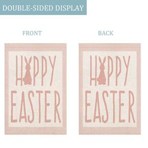 Easternproject Happy Easter Rabbit House Flag Double Sided Pink White Stripes Easter Bunny Burlap Garden Flags Spring Rustic Farmhouse Yard Outdoor Decoration 28x40 Inch