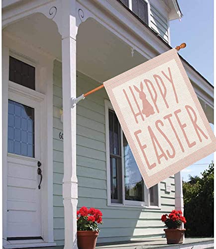 Easternproject Happy Easter Rabbit House Flag Double Sided Pink White Stripes Easter Bunny Burlap Garden Flags Spring Rustic Farmhouse Yard Outdoor Decoration 28x40 Inch