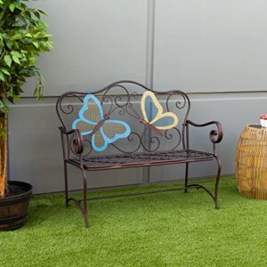 alpine corporation butterfly bench, 45″l x 23″w x 39″h, blue,bronze