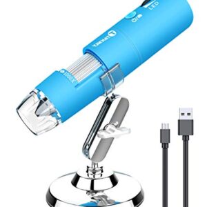 Wireless Digital Microscope Handheld USB HD Inspection Camera 50x-1000x Magnification with Stand Compatible with iPhone, iPad, Samsung Galaxy, Android, Mac, Windows Computer (Blue)