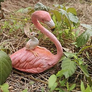 Pink Flamingo and Egret Garden Statues Sculptures, Mini Pink Flamingo Lawn Ornaments Tabletop Statue Resin Birds Yard Art Outdoor Statue, for Home, Bookshelf Patio